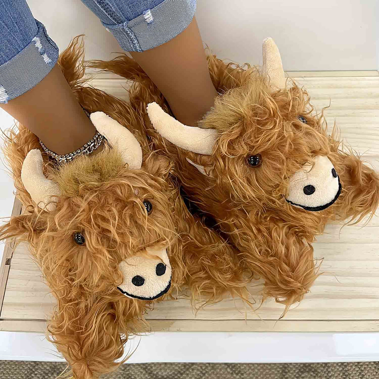 Highland Yak Plush Novelty Slippers | ZAKAPOP Warm & Soft Indoor Shoes ...