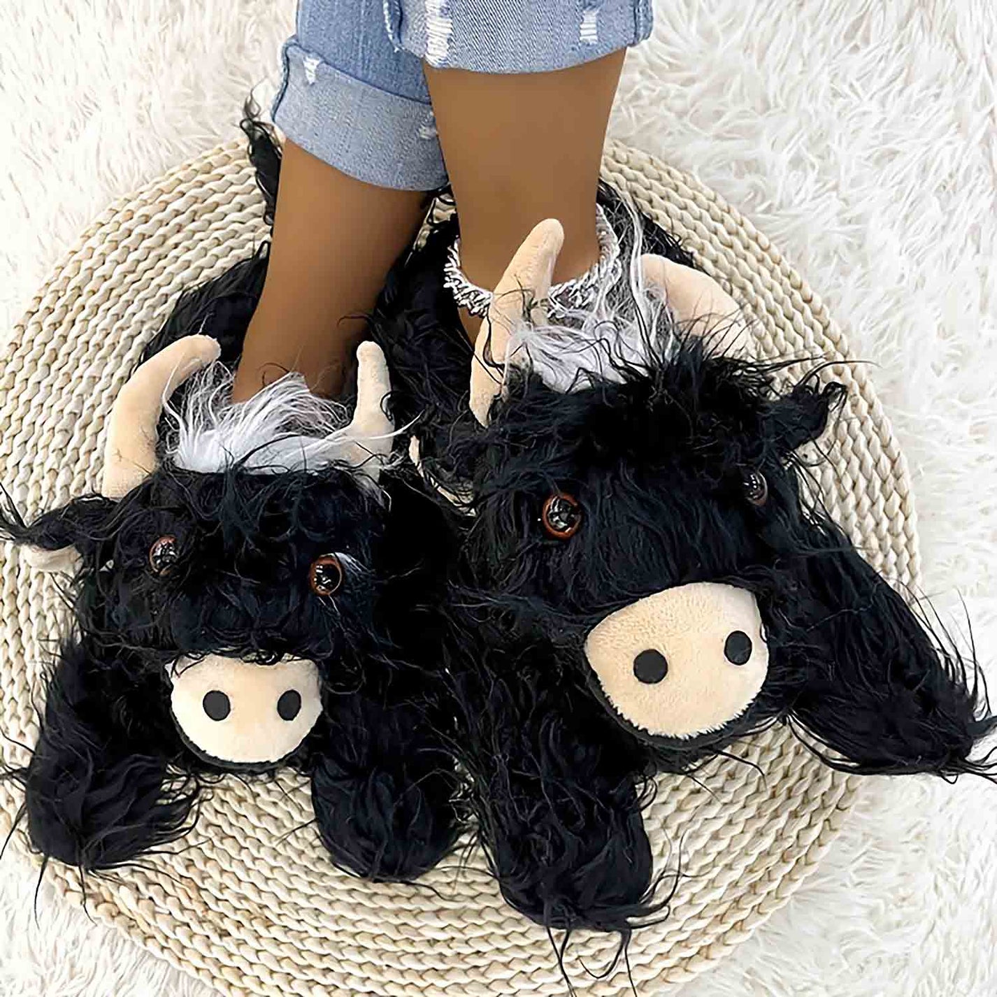 Highland Yak Plush Novelty Slippers | ZAKAPOP Warm & Soft Indoor Shoes ...